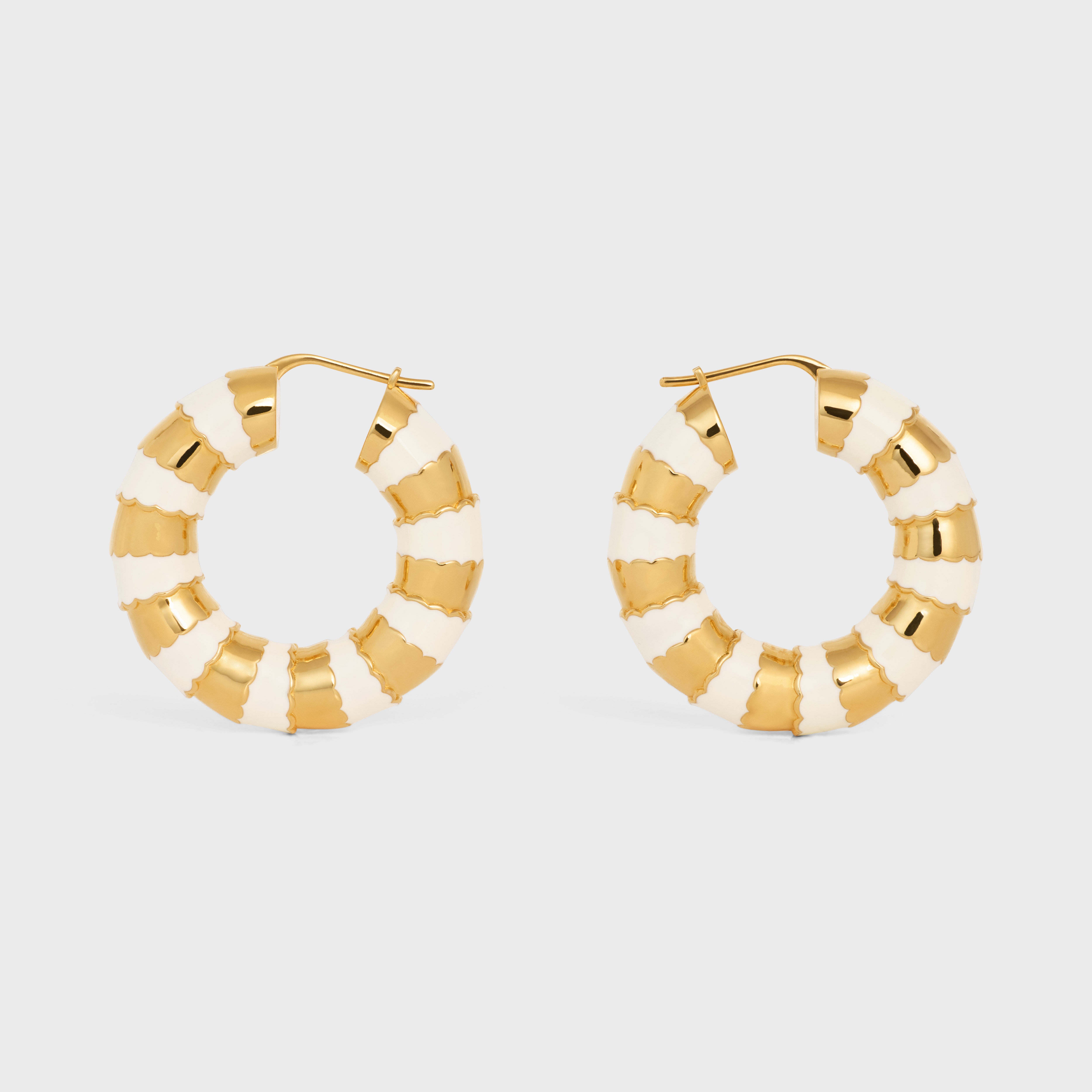 Frosted Hoops in Enamel and Brass with Gold Finish - GOLD / WHITE | CELINE